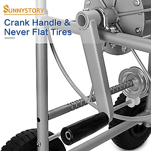 SUNNYSTORY All Metal Garden Hose Reel Cart with Metal Hose Guide System, Holds 150 Feet of 5/8 Inch Hose Cart with Solid Tires for Garden, Yard, Lawn