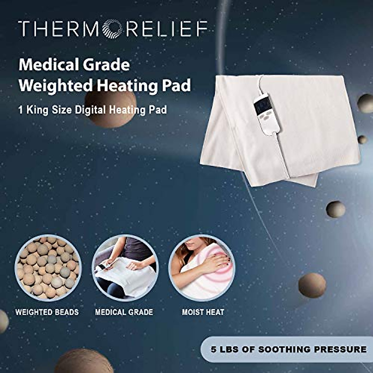 Moist Heating Pad with Auto Shut Off for Cramps and Back Pain by ThermoRelief - Extra Hot Medical Grade Pain Relieving Digital Electric Heat Therapy Pad (King Weighted)