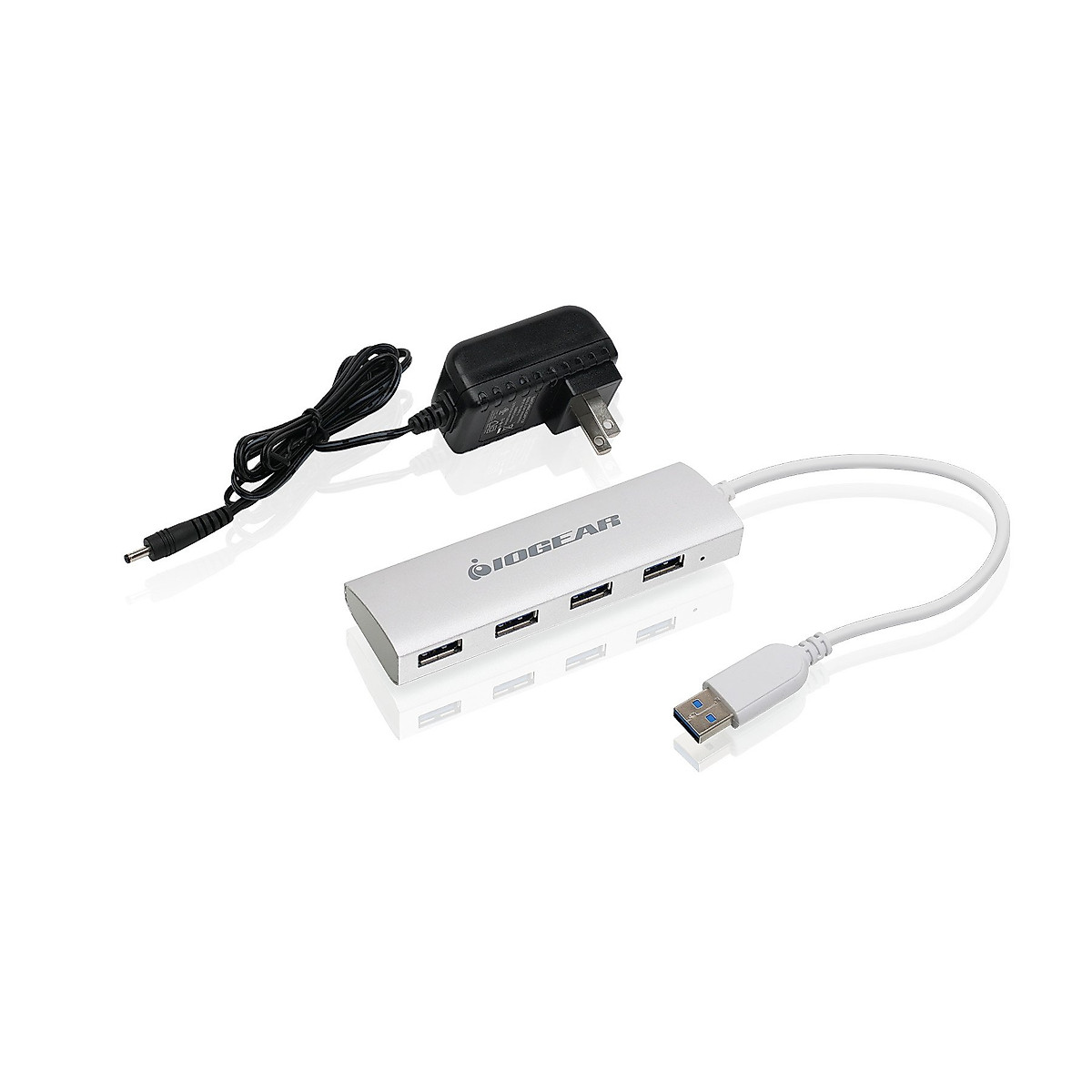 IOGEAR Powered 4 Port USB 3.0 Hub - 1 USB 3.0 In - 4 USB 3.0 Out - 5Gbps Data Transfer Rate - Compatible with Mac and Win - Aluminum Housing - GUH304P