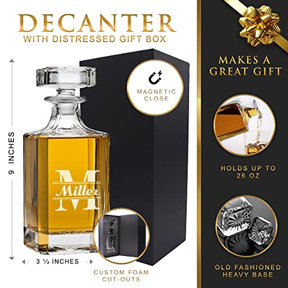 Custom Monogrammed Whiskey Decanter - Engraved with WPS Design