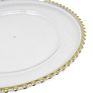 Ms Lovely Metallic Foil Charger Plates with Metallic Beaded Rim - Set of 6 - Made of Thick Plastic - Gold