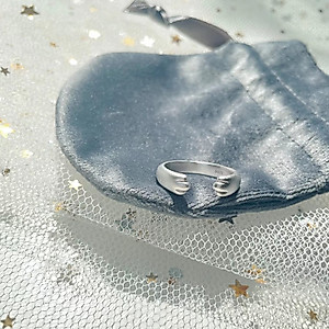 Carol&Allen 925 Sterling Silver Ring Cat Paw Hug Open Band Ring Cute Lovely