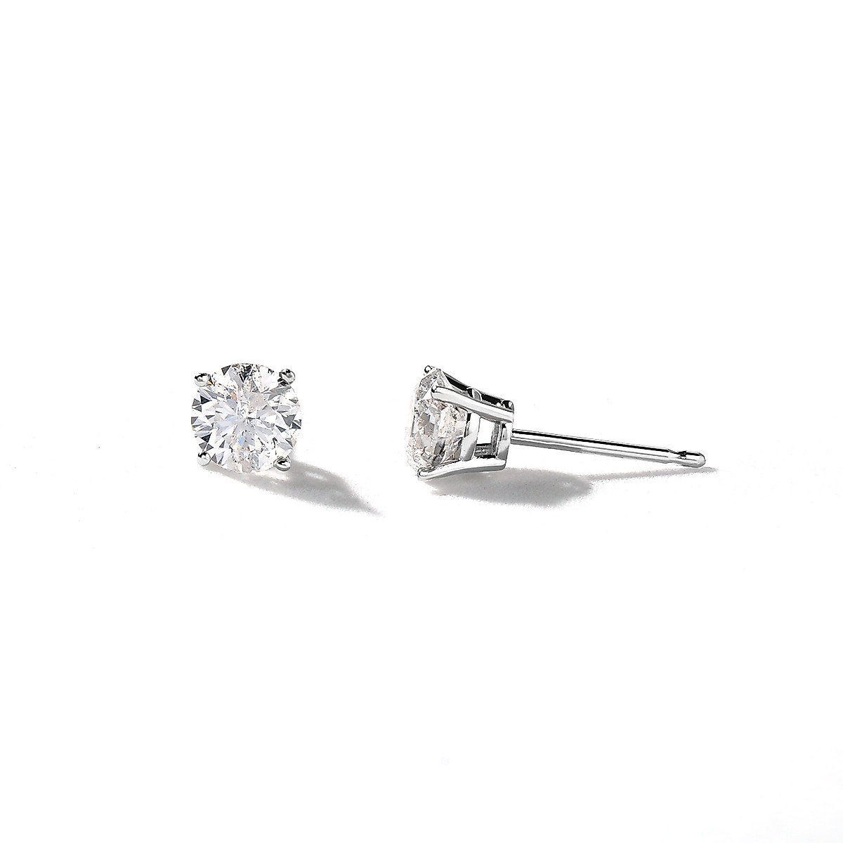 IGI Certified 10k White Gold 0.10ct to 2ct Round Diamond Stud Earring for Women by Diamond Hub (H-I, I2-I3)