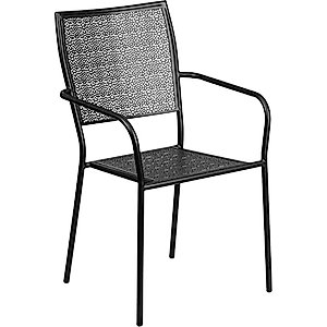 Flash Furniture Commercial Grade Black Indoor-Outdoor Steel Patio Arm Chair with Square Back