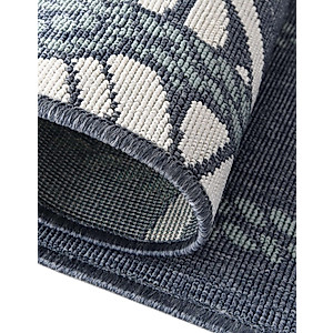 Unique Loom Outdoor Coastal Collection Area Rug - Helm (7' 1" Round, Navy Blue/ Ivory)