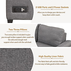 Bellemave Sectional Sleeper Sofa Pull Out Couch with Storage & USB Charging L Shaped Convertible Sofa Bed with Ottoman Pull Out Sofa Bed for Living Room Apartment, Dark Gray