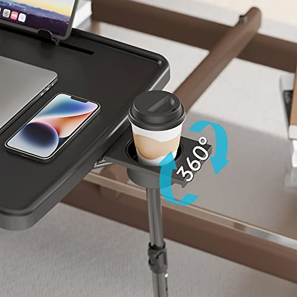 X TV Tray Table, Allpop Extra Large Adjustable TV Dinner Tray for Eating, Folding Laptop Table with Book Stand, Cup Holder & Tablet Slot for Bed & Sofa, Black