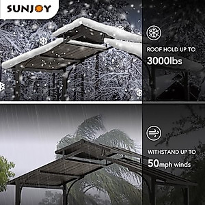 Sunjoy Grill Gazebo 5 ft. x 8 ft. Brown Steel Frame Double Tiered Hardtop Gazebo with Ceiling Hook and Shelves