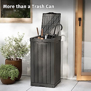 EAST OAK 31 Gallon Outdoor Trash Can | Waterproof Resin Garbage Can with Recycle and Garbage Labels | Secure Bag Lip Lock and Drip Tray | Outside Trash Bin for Patio | Kitchen, Backyard or Deck | Gray
