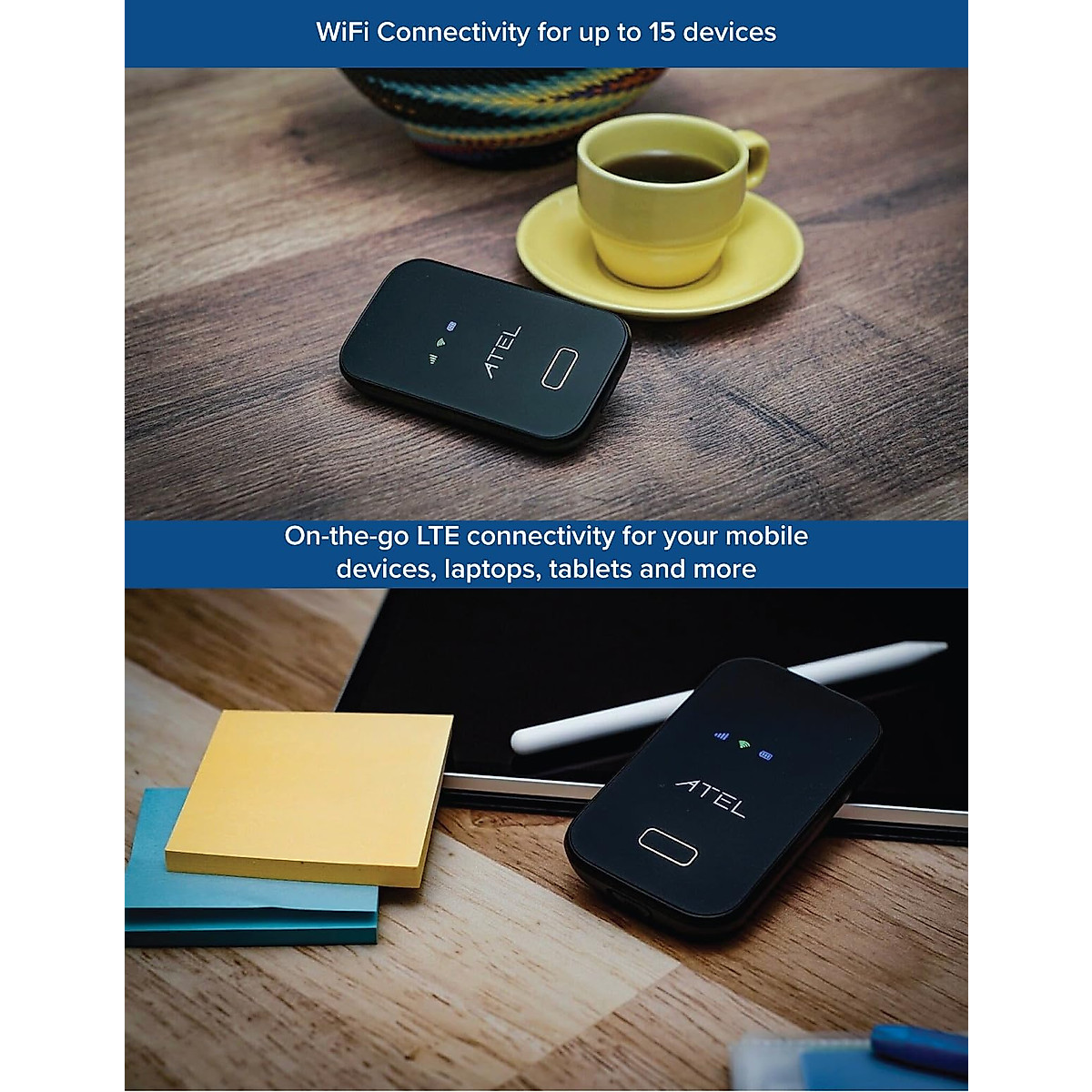 ATEL Arch W01 4G LTE Mobile Hotspot | Up to 150Mbps | WiFi Connectivity for up to 15 Users | Battery Life for 15 Hours | Compatible with T-Mobile, Red Pocket, Gen Mobile, Google Fi