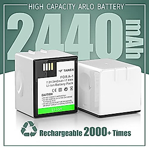 Arlo Pro Battery TAKEN 2-Pack 2440mAh Arlo Batteries with LCD Dual Arlo Battery Charger Camera Rechargeable Battery for Arlo Pro and Pro 2（NOT Compatible with Arlo Ultra 2, Arlo Pro 3）