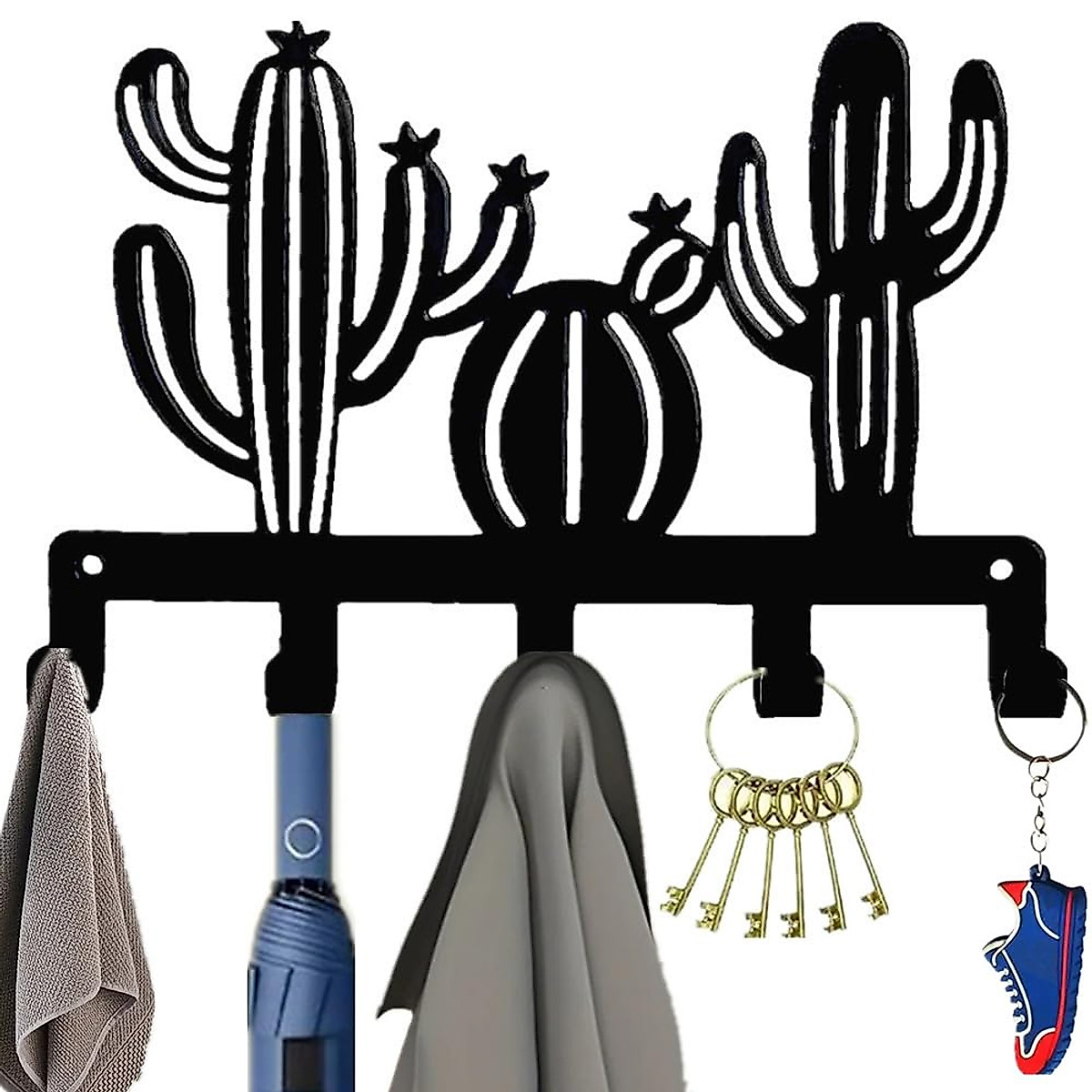 RIRIYEYE Coat Rack Wall Mount,Coat Hooks Wall Mount Hanger with 5 Hooks,Cactus Metal Wall Art Decorative,Hats Towels Keys Hooks Holder Organizer for Bedroom Bathroom Entryway Hallway