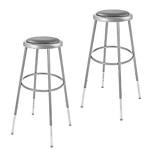 OEF Furnishings (2 Pack) Height Adjustable Grey Vinyl Padded Stool, 31-38" High