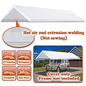 Strong Camel Carport Conopy Cover 12 x 20 Feet Replacement Tent Garage Outdoor Top Tarp Car Shelter with Ball Bungees (with Edge, Frame Not Included)
