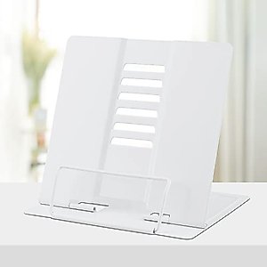 Honagu Book Stand Metal Desk Book Holder, Book Holders for Reading Hands Free, Adjustable Cookbook Documents Holder, Portable Bookstand for Music Books, Textbook, Recipe,Tablet, Ipad (White)