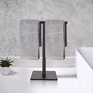 Square T-Shape Hand Towel Holder - Standing Hand Towel Rack for Bathroom or Kitchen Countertops, with SUS304 Stainless Steel Matte Black Finish,Minimalist Style