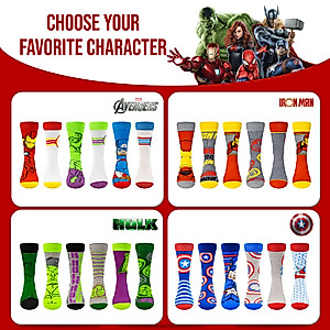 Marvel Legends Socks for Boys & Men, 6-Pack Socks for Men & Boys Socks, Men's Athletic Socks, Athletic Socks for Boys