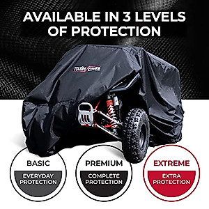 Tough Cover Premium ATV Cover, Heavy Duty 600D Marine Grade Fabric, Quad Cover for Kawasaki, Honda, Polaris, Yamaha, and More. Protection Against Water, Wind, UV. 4 Wheeler Accessories (Black)