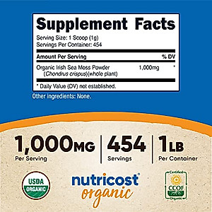 Nutricost Organic Irish Moss Powder (1 LB) - Gluten Free, Non-GMO, Vegetarian Friendly