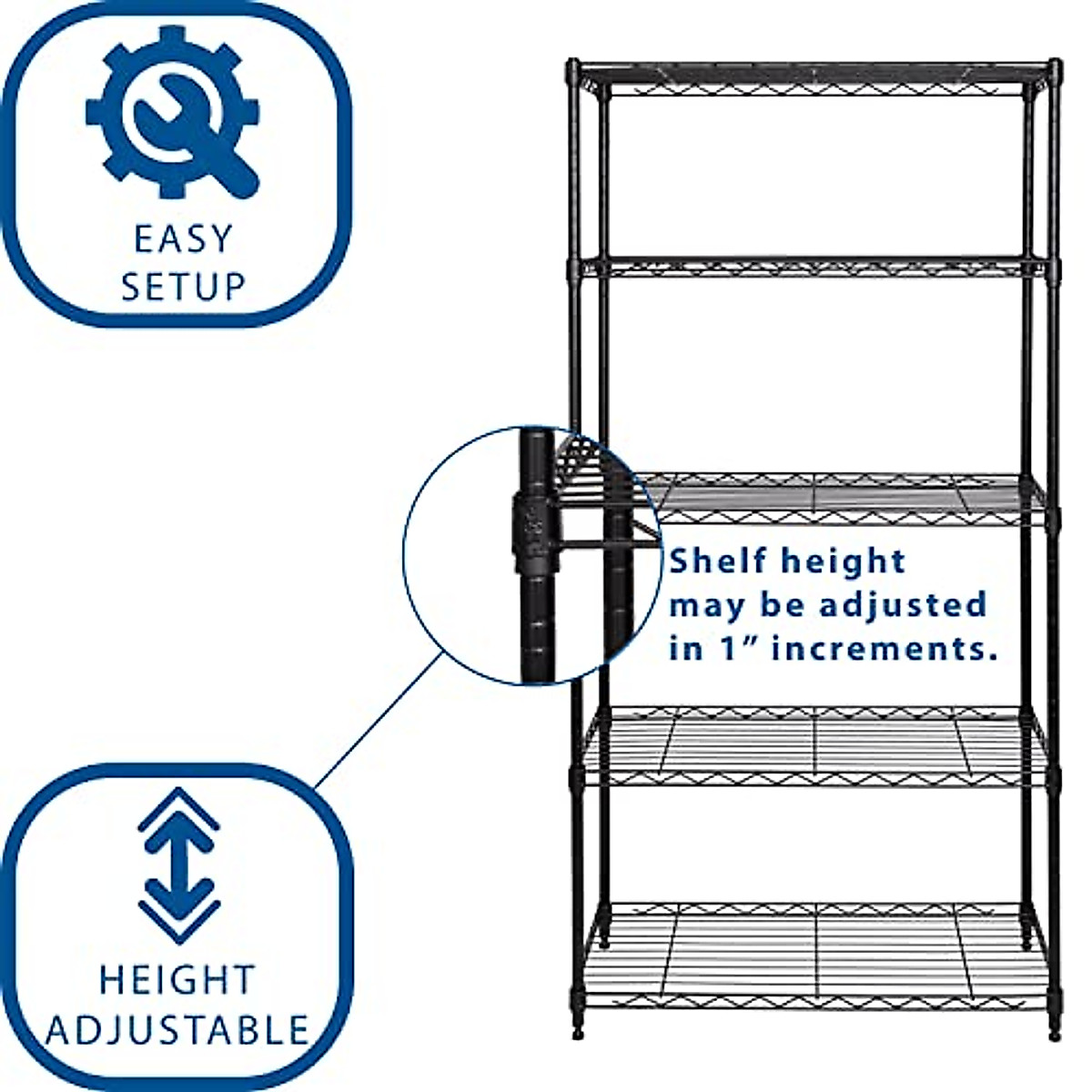 Seville Classics Solid Steel Wire Shelving Storage Unit Adjustable Shelves Organizer Rack, for Home, Kitchen, Office, Garage, Bedroom, Closet, Black, 5-Tier, 30" W x 14" D (New Model)