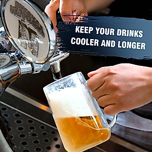 Convend Beer Mugs For Freezer,Double Wall Clear Borosilicate Glass Beer Mug with Handle,Ice Cup for Beer,Milk and Juice-16 Oz Capacity, Set of 2