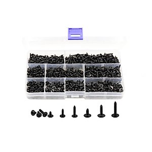 LBY 900pcs M2.3 M2.6 M3 Truss Head Self Tapping Screws, Wafer Head Screws, Pan Head with Washer Screw 9 Sizes Self Tapping Screws Assortment Kit, Carbon Steel (Blacking)