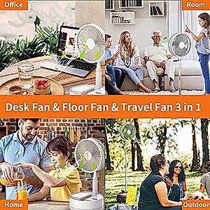 AIHANCH Portable Standing Fan, Foldable 10800mAh Rechargeable Battery Operated Fan, 4 Speeds Height Adjustable Oscillating Floor Fan for Bedroom with Remote Timer Night Light for Home Outdoor Camping