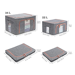 XULAN 34L Large Foldable Clothes Storage Bins, Stackable Container Organizer with Clear Window | Carry Handles for Blankets, Comforter, Closets, Bedrooms and More, Set of 2 (Grey)