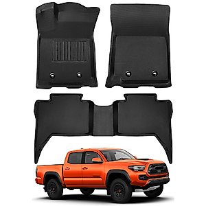 CreeKT for Toyota Tacoma Floor Mats 2023 2022 2021 2020 2019 2018 (Double Cab ONLY), for Toyota Tacoma Accessories 2018-2023 for Tacoma 3rd GenAll Weather Floor Mats Liners