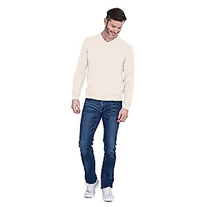 Cashmeren Men's Basic V-Neck Sweater 100% Pure Cashmere Long Sleeve Pullover (Ivory, Large)