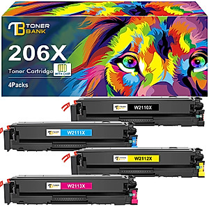 Toner Bank Compatible Toner Cartridge Replacement for HP 206X (Black, Yellow, Cyan, Magenta)