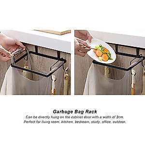 Trash Storage Holder, Garbage Bag Stand Iron Hanging Trash Bag Holder Trash Bag Holder Rack 10.2x6.0x3.0in for Household Kitchen Cabinets Doors and Cupboards(black)