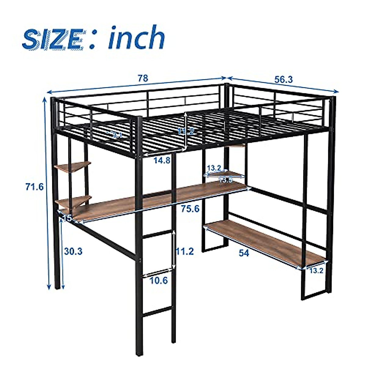 MOEO Twin Over Full L-Shaped Bunk Bed & Twin Size Loftbed with Built-in Desk for Bedroom, Adults, Kids, No Spring Box Required, Black