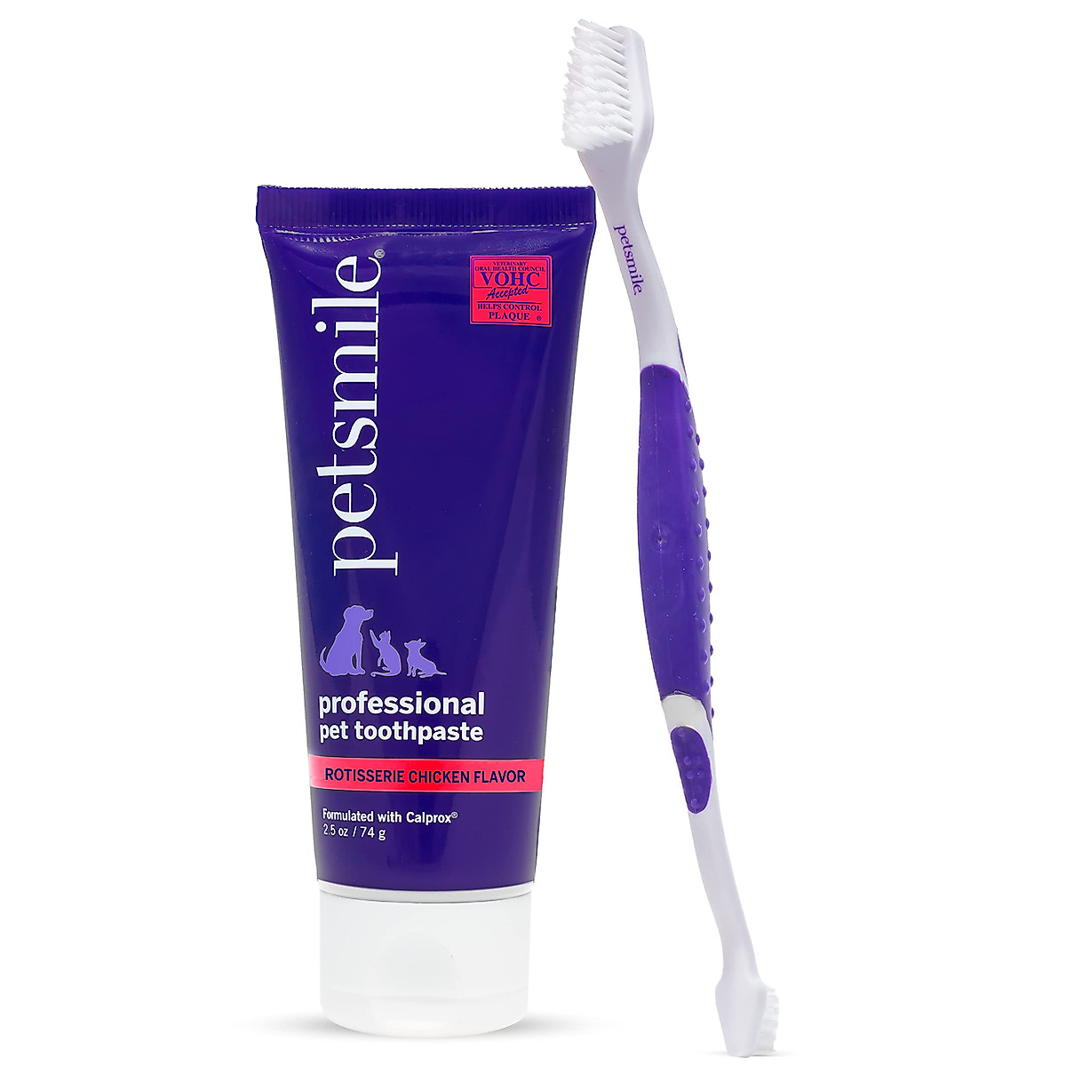 Petsmile Professional Pet Tooth Brushing Kit - Cat & Dog Toothbrush and Toothpaste for Plaque, Tartar, & Bad Breath - VOHC Accepted Non Enzymatic Cat & Dog Toothpaste (Rotisserie Chicken, 2.5 Oz)