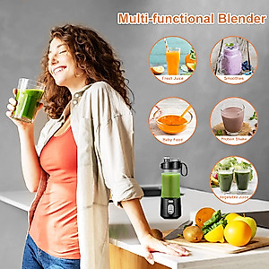 VOTSUPKITDINOK Portable Blender for Shakes and Smoothies, USB Rechargeable Personal Blender with 6pcs 3D Blades, Strong Blending Power, 13.5Oz & Cleansing Brush for Travel, Office and Sports - Black