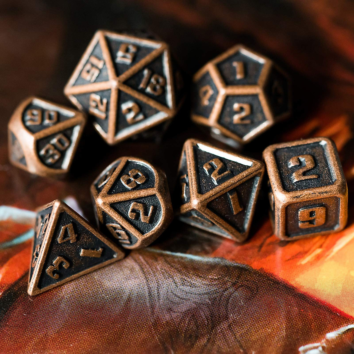 UDIXI 10mm Mini Metal DND Dice Set, 7-Die Small Metal Dice Portable Tiny Polyhedral RPG Dice for D&D Dungeons and Dragons Role Playing Games (Copper)