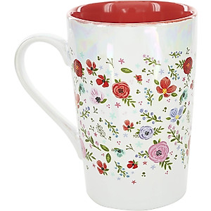 Pavilion Gift Company Amazing Aunt 15 Oz Stoneware Iridescent Floral Latte Coffee Cup Mug, White