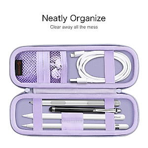 Fintie Holder Case for Apple Pencil Pro, Apple Pencil (USB-C / 1st / 2nd Generation), PU Leather Carrying Bag Sleeve Compatible with Pen, USB Cable, Samsung Stylus, Lilac Marble