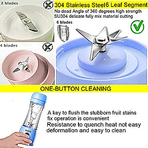 Portable Blender, Personal Size Blender for Smoothies and Shakes, Mini Blender Portable 2000mAh USB Rechargeable with Six Blades, Electric Blender Sports,Travel,Gym (Blue)