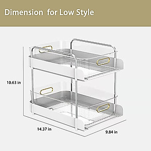 ILIKUHOME Under Sink Organizers and Storage, 2-Tier Clear Organizer with Sliding Drawers, Muti-purpose Pull Out Organizers for Bathroom, Kitchen, Pantry, Makeup, Office, Low Style