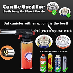 Butane Torch Kitchen Blow Lighter, Upgrade Culinary Torches Head with Stabilizing Stand, Professional Adjustable Flame for Creme Brulee,Baking,BBQ (Fits ALL Butane Tanks - Butane Fuel Not Included)