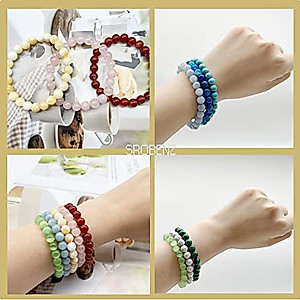 SROBENZ 12 PCS Gemstone 8mm Round Beaded Bracelet Set Healing Crystal Stone Stretch Bracelets for Women Girl Men Round Beads Elastic Bracelets
