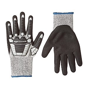 AmazonCommercial 13G SilverSilk & Sandy Nitrile Gloves with Impact Protection (Grey/Black), Size XL, 3-Pairs