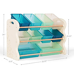 B. spaces by Battat – Totes Tidy Toy Organizer – Kids Furniture Set Storage Unit with 10 Stackable Bins – Ivory, Sea and Mint