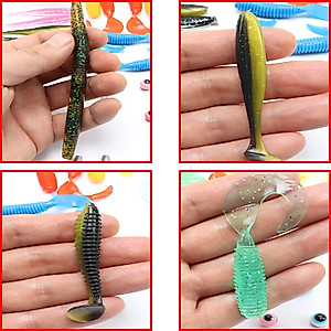 YOUHOT Fishing Lures Soft Bionic Bait 93PCS Set with Paddle Tail Swimbaits Worms Fishing Swivels & Snaps Weights Beads for Bass Fishing