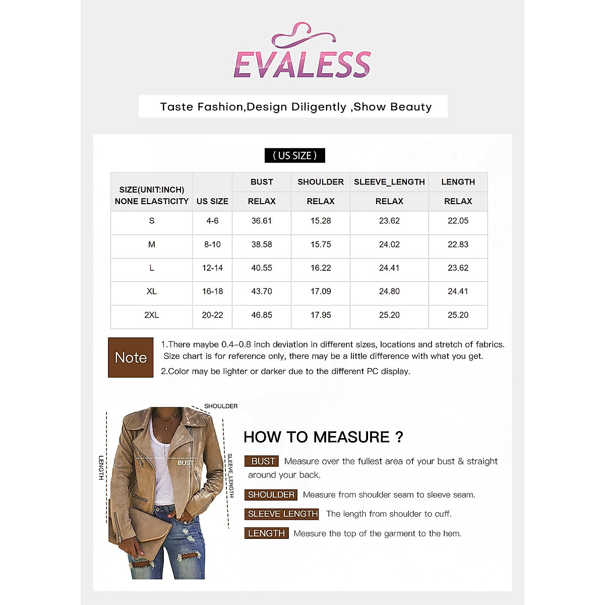 EVALESS Women's Trendy Stand Collar Faux Suede Jackets Moto Jacket Coat Brown L (MNGW85294-17-L)