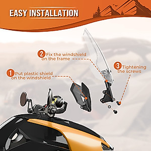 KEMIMOTO Sport Windshield Compatible with Can-Am Ryker 600, 900, Sport & Rally Edition from 2019-2023 Ryker Windshield 3 inches Stroke Adjustable Translucent , Replace #219401023 #219400771