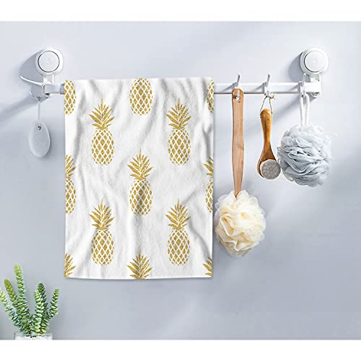 AOYEGO Gold Pineapple Towels Fruit Tropical Food Soft Highly Absorbent Large Hand Towels for Bathroom Hotel Gym and Spa 15x30 Inch