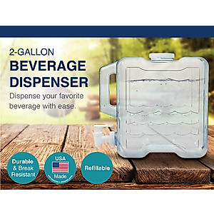 Arrow 2 Gallon Drink Dispenser for Fridge - Plastic Beverage Dispenser with Spigot for Easy Dispensing - Made in the USA, BPA Free Plastic - Convenient Handle, Easy-Pour Spout