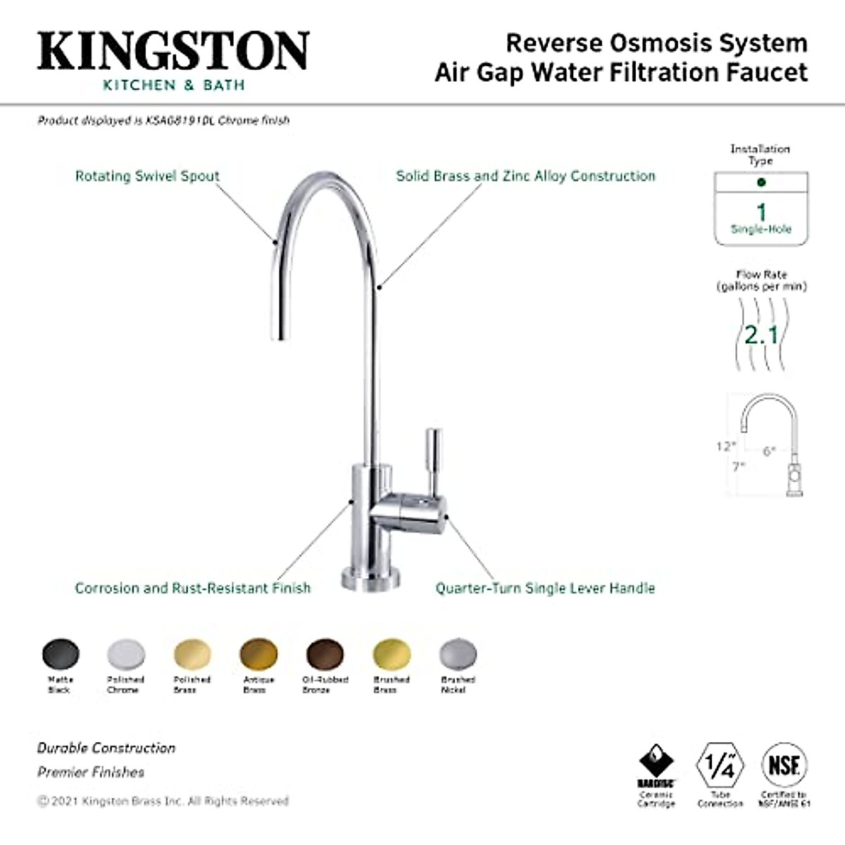 Kingston Brass KSAG8197DL Concord Water Filtration Faucet, Brushed Brass